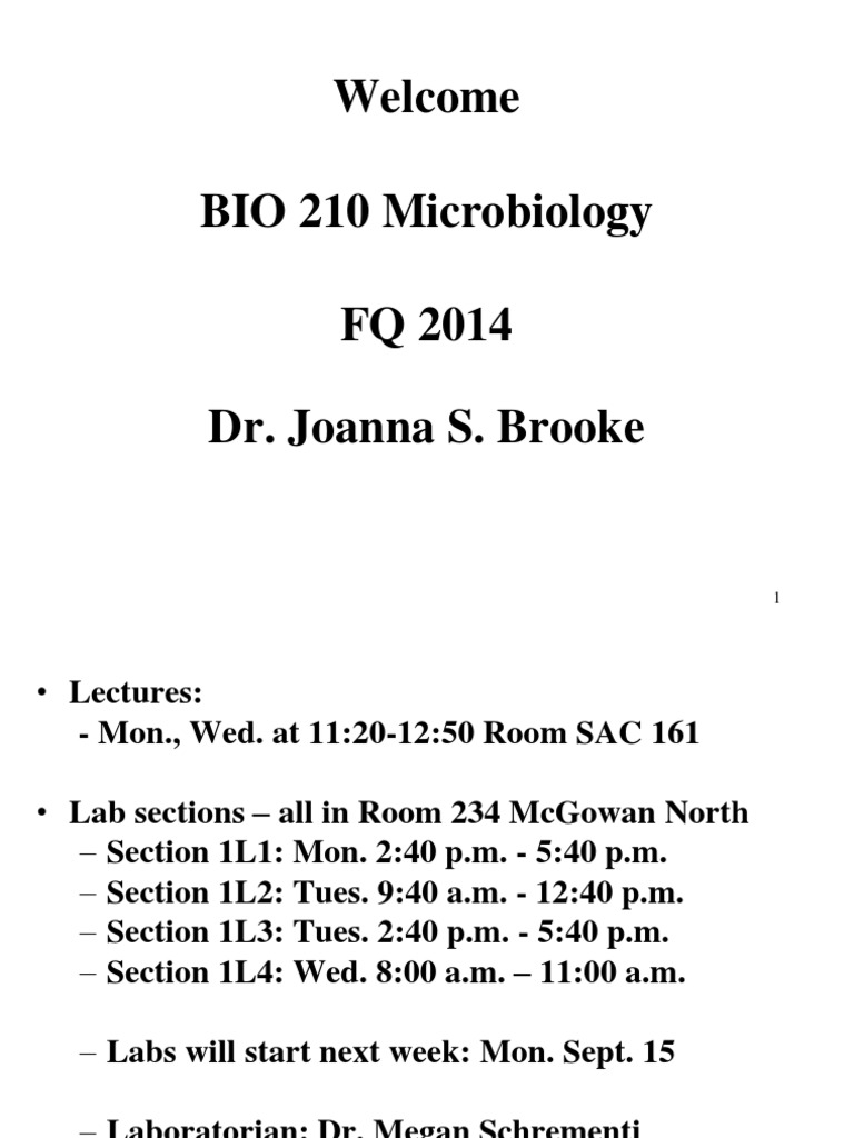 Welcome BIO 210 Microbiology FQ 2014 Dr. Joanna S. Brooke | PDF ...