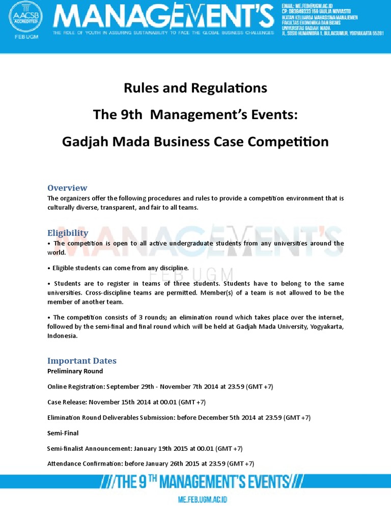 Rules and Regula+ons The 9th Management's Events: Gadjah Mada Business ...