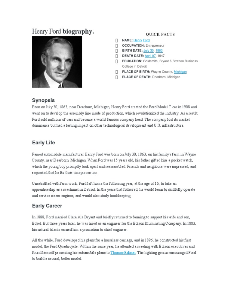 The Visionary Innovator: Henry Ford and the Transformation of the ...
