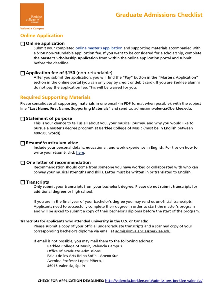 Graduate Admissions Checklist: Online Application | PDF | Résumé ...