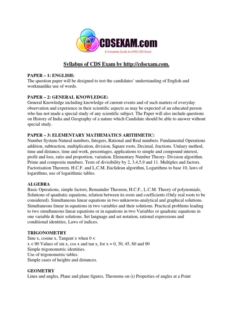 Cds Exam Syllabus | Equations | Numbers