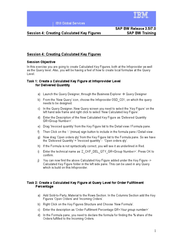 Session 4 Creating Calculated Key Figures | PDF | Computing | Computing ...