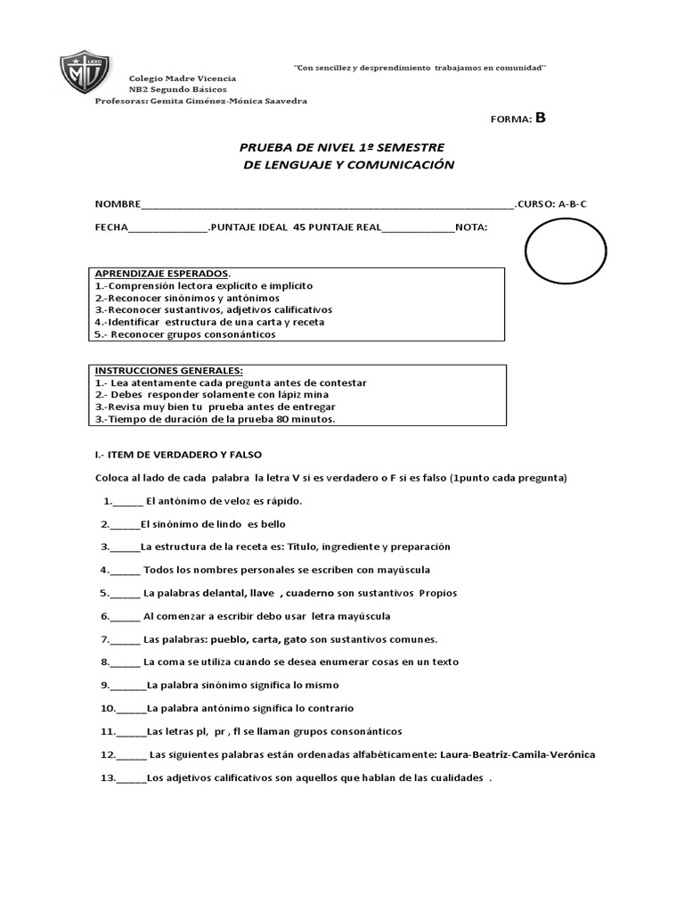 Formato Prueba Nivel Formato B | PDF | Idiomas