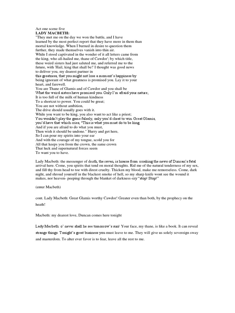 Act One Scene Five LADY MACBETH | Macbeth | Shakespearean Tragedies ...