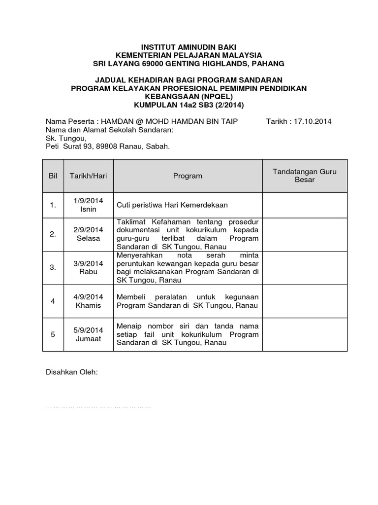 Contoh Log Harian Dan Mingguan 2 | PDF