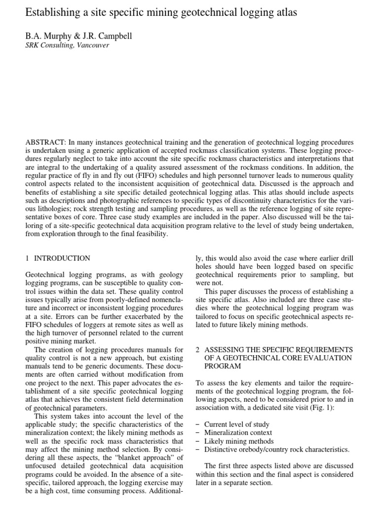 Establishing A Site Specific Mining Geotechnical Logging Atlas PDF ...