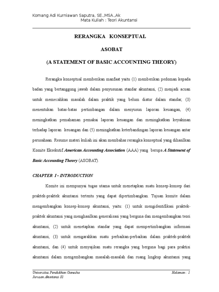 Rerangka Konseptual ASOBAT dalam Akuntansi | PDF