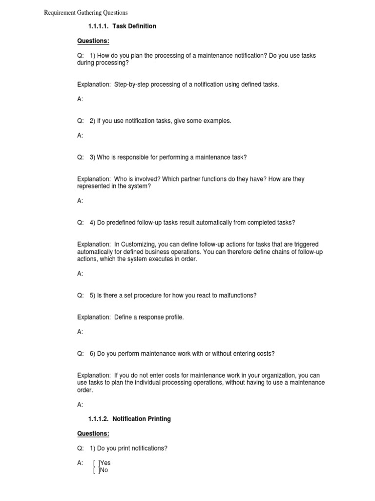 SAP Requirement Gathering Questions For All Important ECC Modules | PDF ...