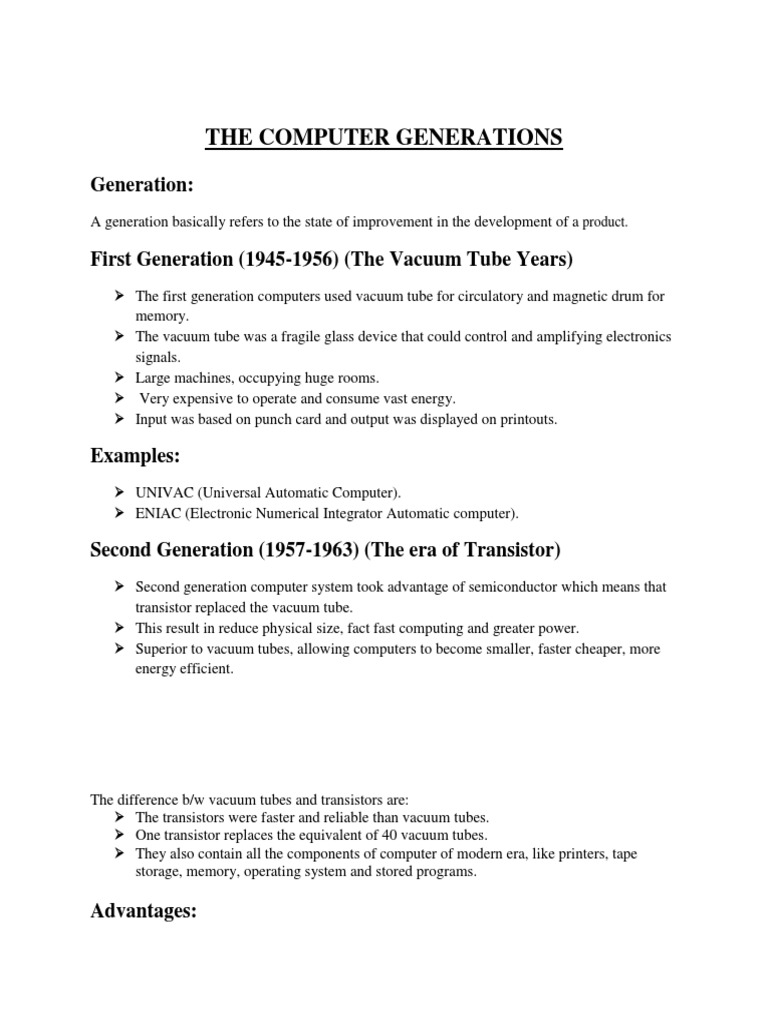 Evolution of Computer Generations | PDF | Integrated Circuit | Vacuum Tube