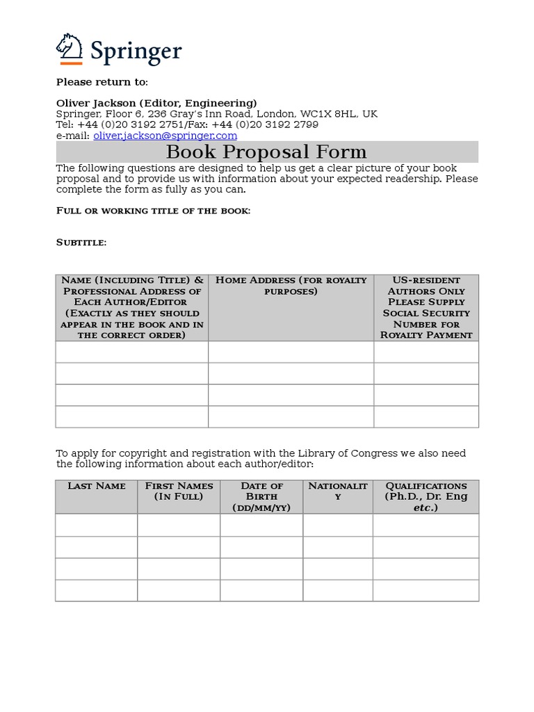 Book Proposal Form: Please Return To: Oliver Jackson (Editor ...
