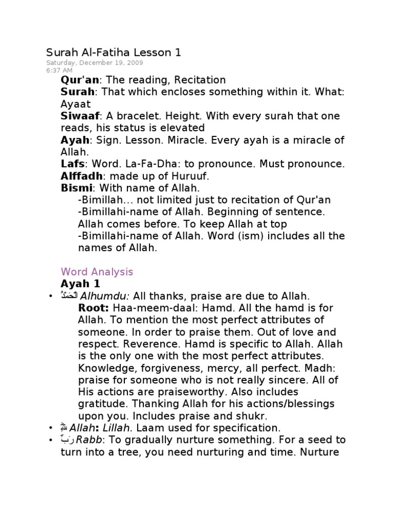 Lesson 1-Al Fatiha | PDF | Quran | Islam