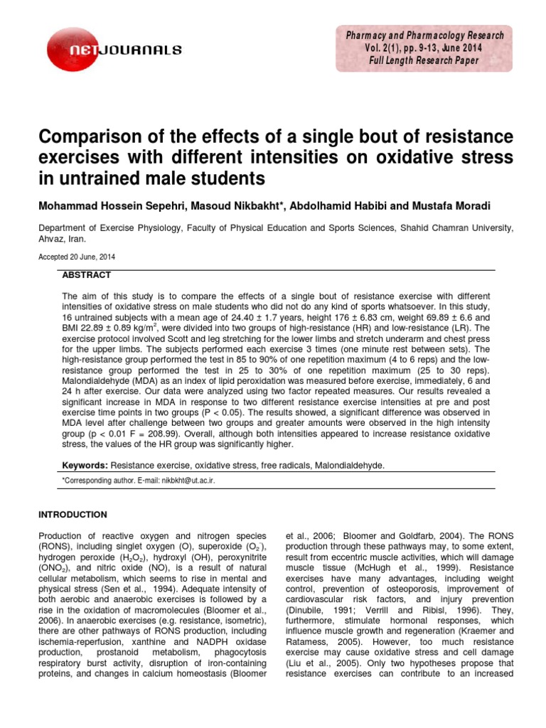 Comparison of The Effects of A Single Bout of Resistance Exercises With ...