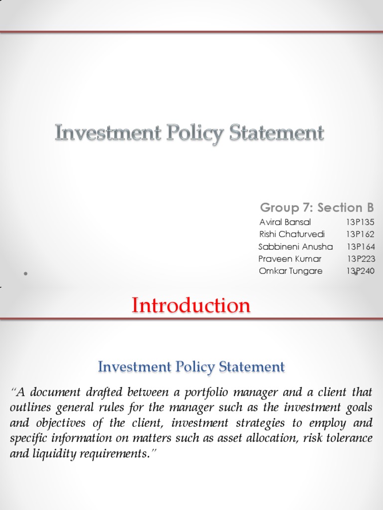 Investment Policy Statement-Final | Asset Allocation | Investing