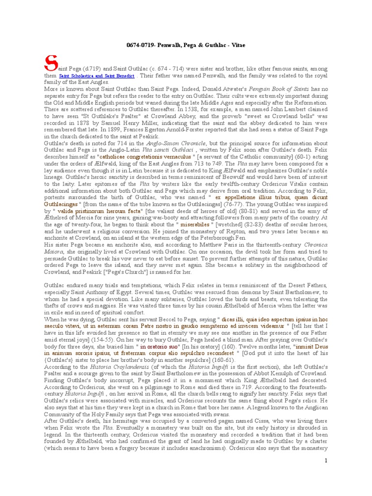 0674-0719-Penwalh, Pega & Guthlac - Vitae: Saint Scholastica and Saint ...