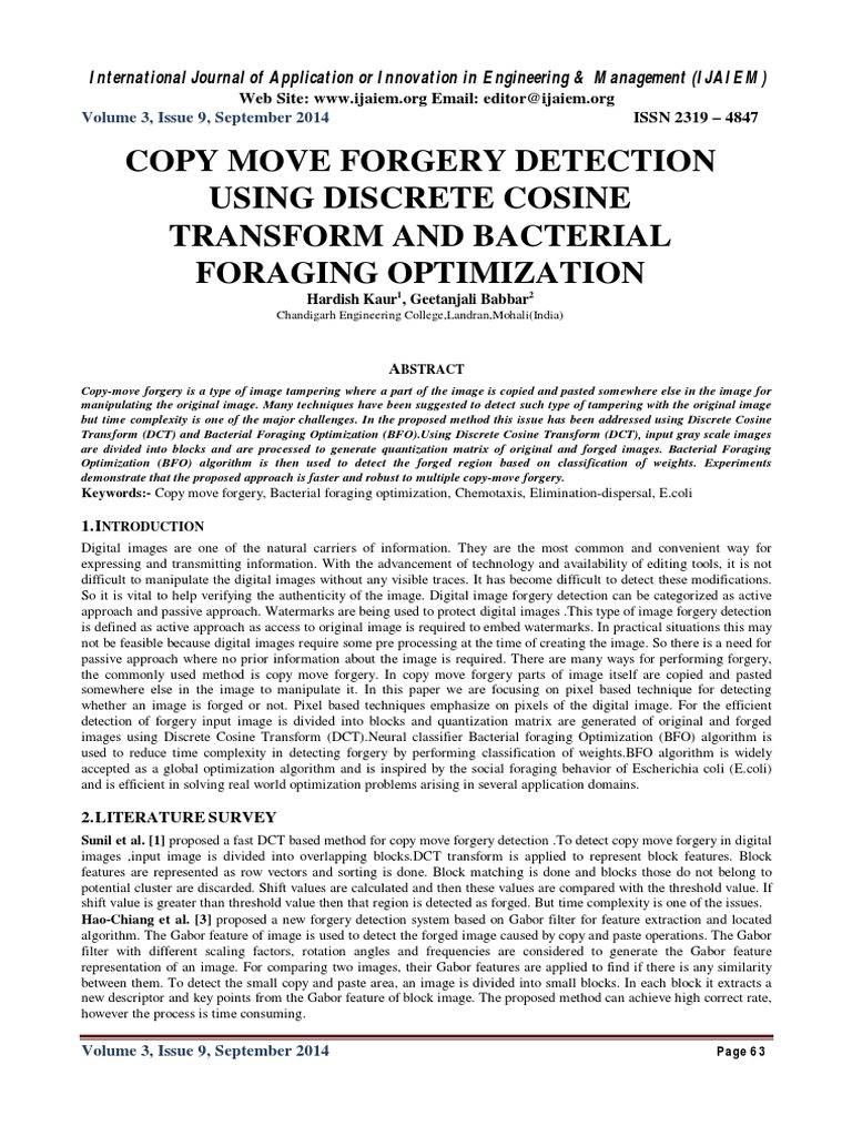 Copy Move Forgery Detection Using Discrete Cosine Transform and Bacterial Foraging Optimization ...