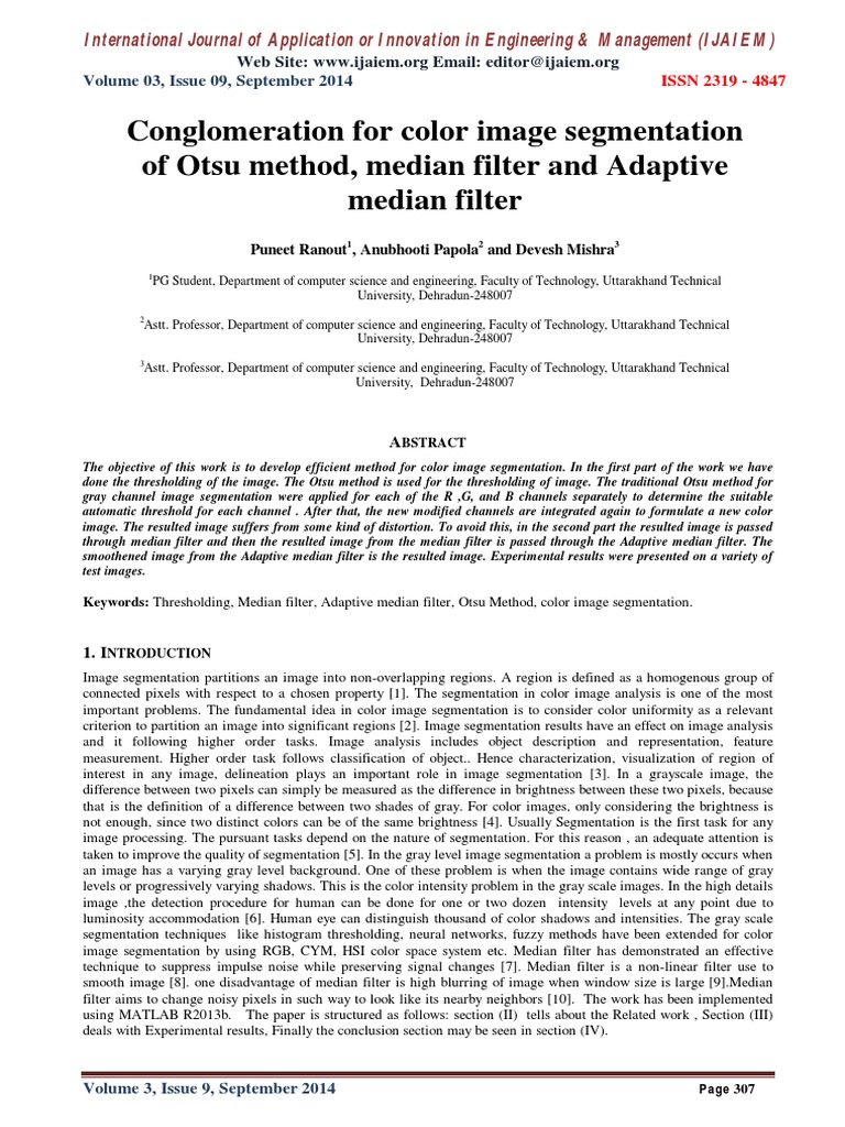 Conglomeration For Color Image Segmentation of Otsu Method, Median ...