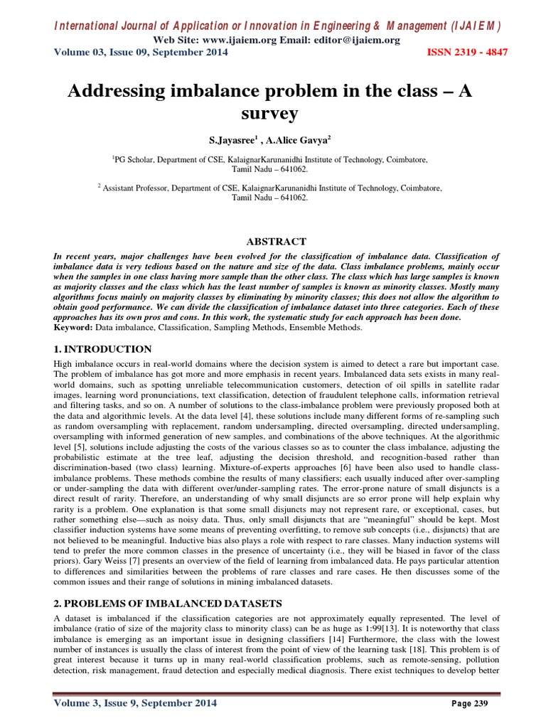 Addressing Imbalance Problem in The Class - A Survey | PDF | Statistical Classification ...