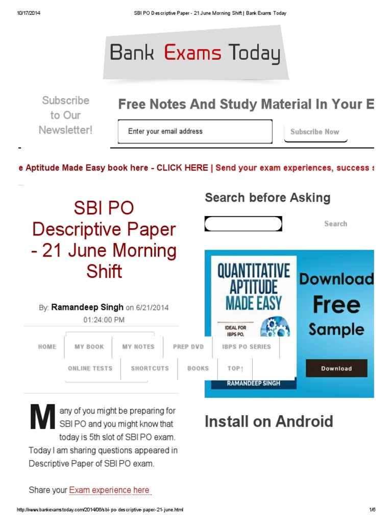 Sbi Po Descriptive Paper - 21 June Morning Shift | PDF | Google+ | Facebook