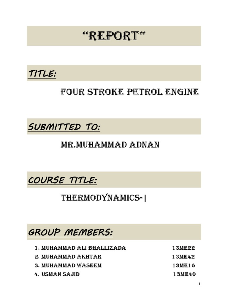 REPORT of 4 Stroke Engine | PDF | Internal Combustion Engine | Diesel ...