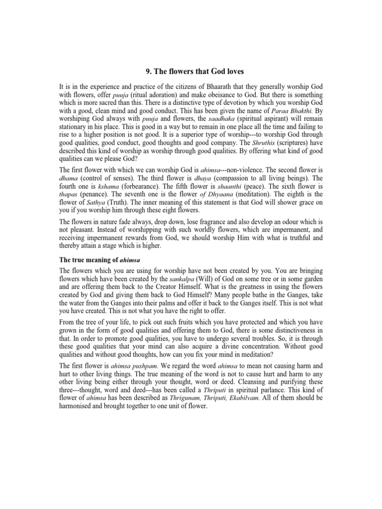 The Flowers That God Loves: The True Meaning of Ahimsa | PDF | Worship ...