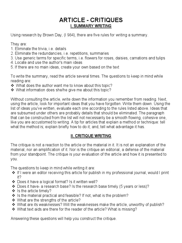 Article Critique Sample 1 | Citation | Science