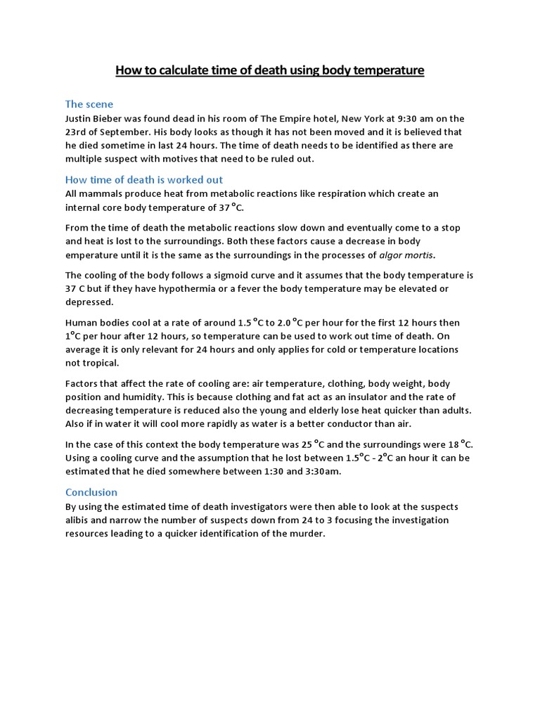 How To Calculate Time of Death Using Body Temperature | PDF