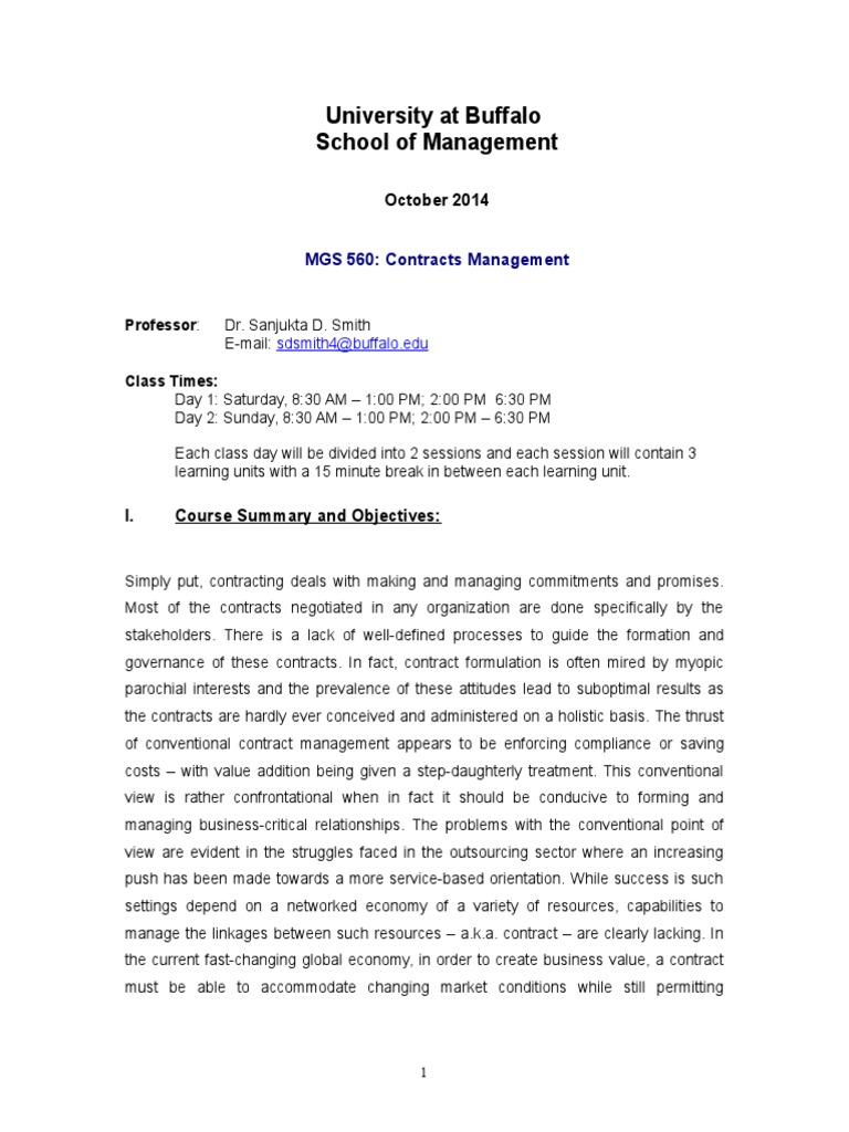 Contract Management - Course - Outline Exec MBA 2014 | PDF | Business