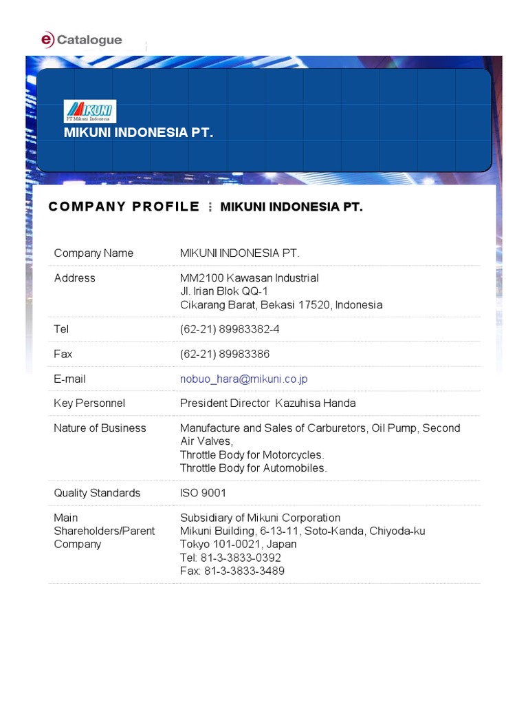 Mikuni Indonesia PT: Carburetor Manufacturer | PDF | Business ...