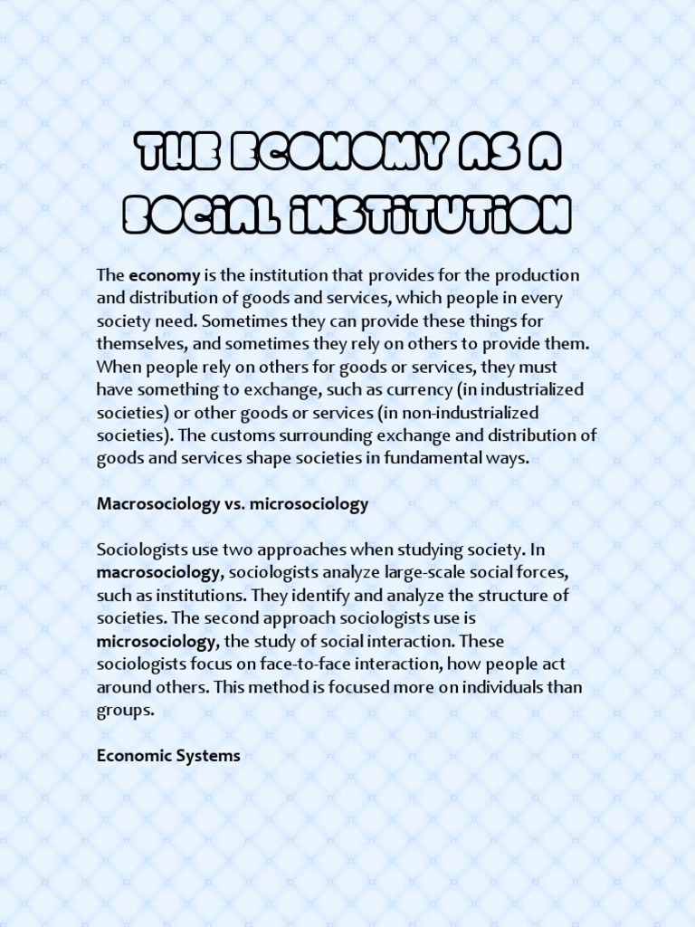 The Economy As A Social Institution | PDF | Economic System | Capitalism