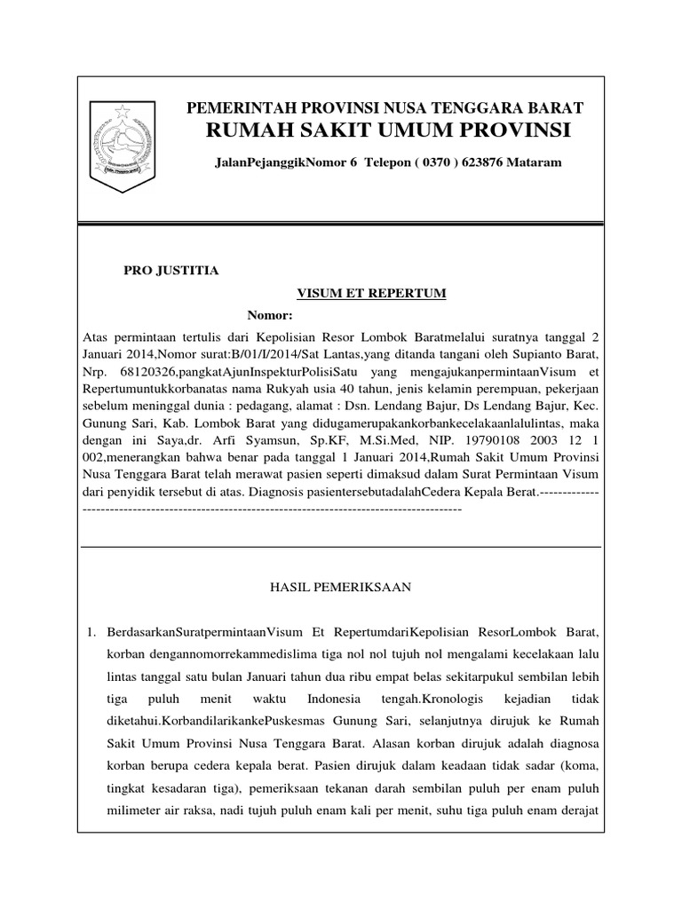 Contoh Visum Et Repertum | PDF