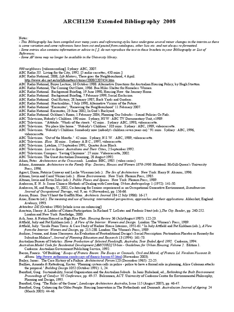 ARCH1230 Extended Bibliography 2008 Notes | PDF | Suburb | Melbourne
