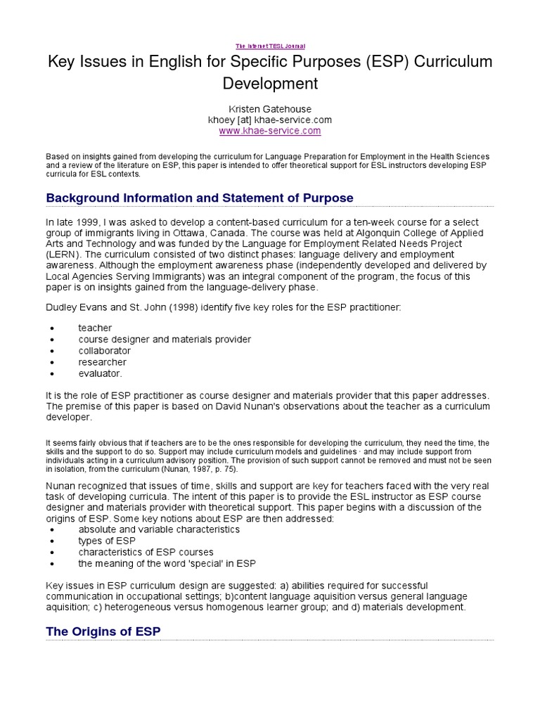 English For Specific Purposes | PDF | Curriculum | Cognition