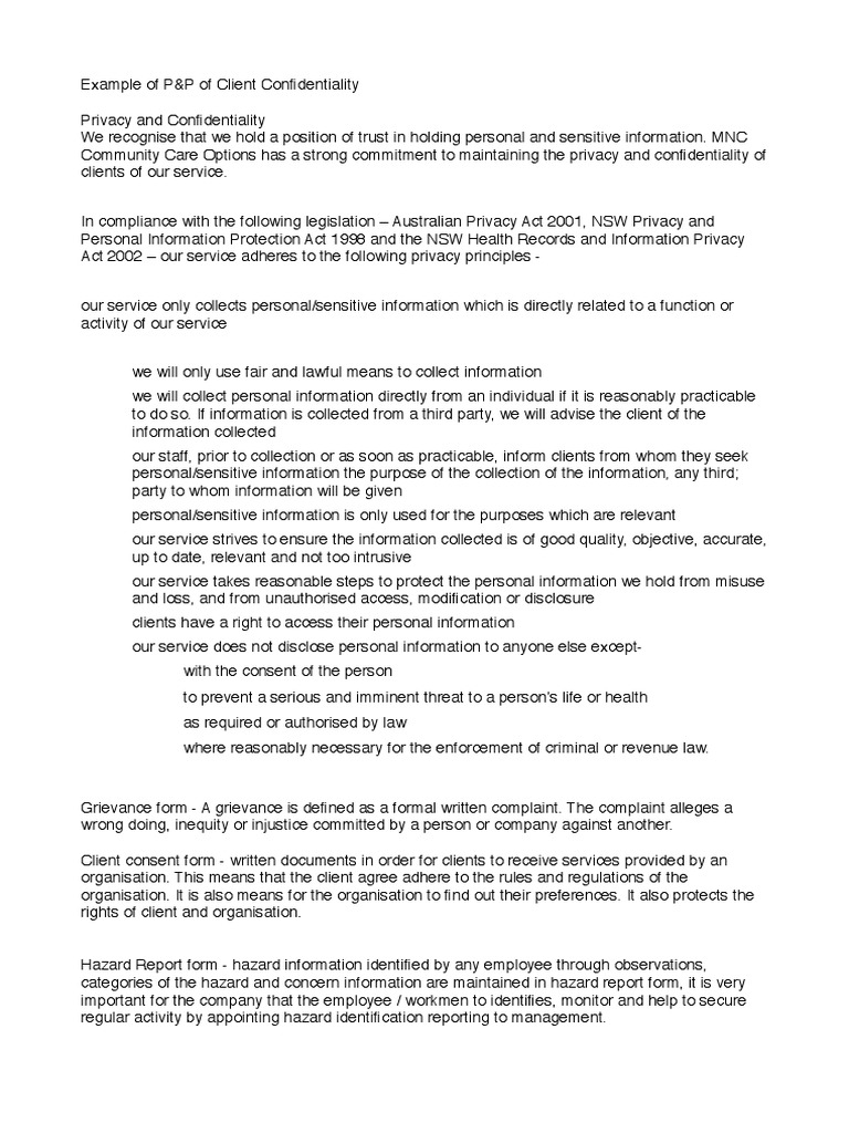 Aged Care Client Privacy & Confidentiality Protocol | PDF | Information ...