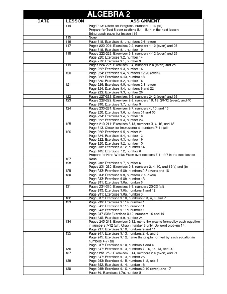 Algebra 2 - Lessons 114-139 | PDF | Algebra | Teaching Mathematics