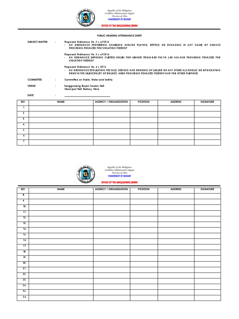 Public Hearing Attendance Sheet | PDF