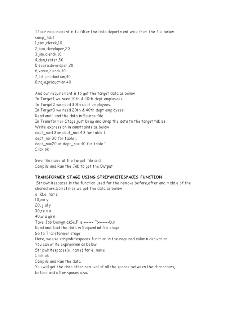 Transformer Stage Using Stripwhitespaces Function | PDF | Data ...