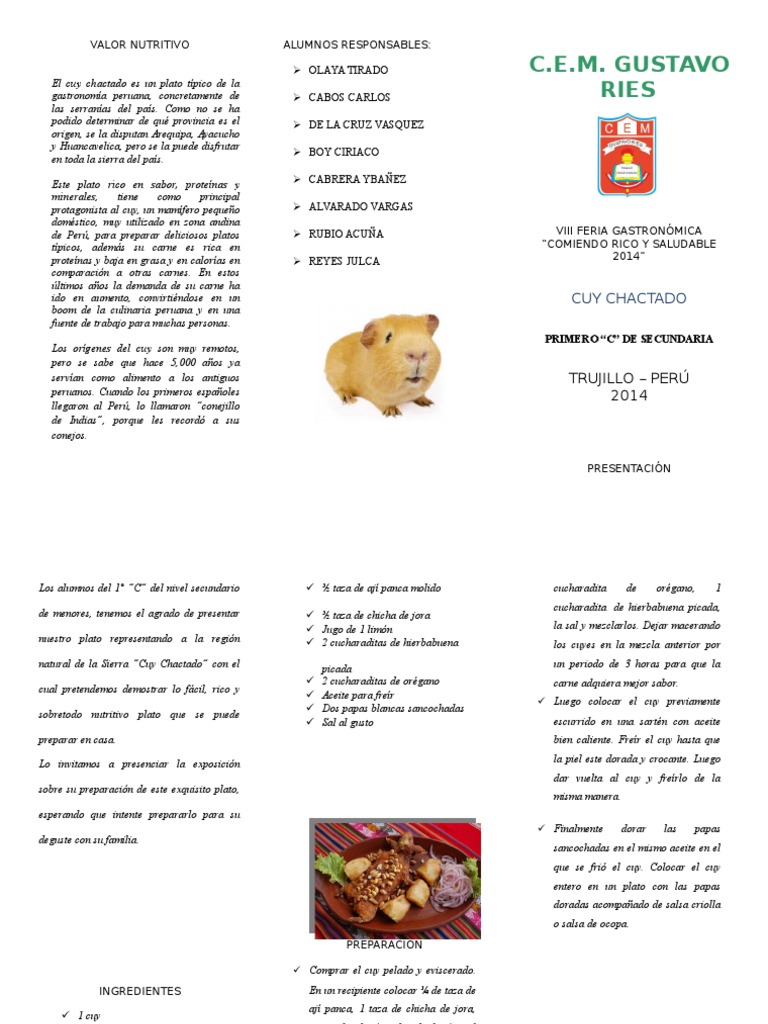 Triptico Cuy Chactado Pdf Conejillo De Indias Carne