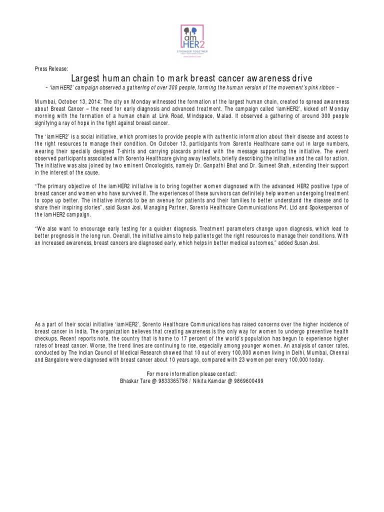 Press Release - Breast Cancer Awareness Drive - Edited | PDF | Breast ...
