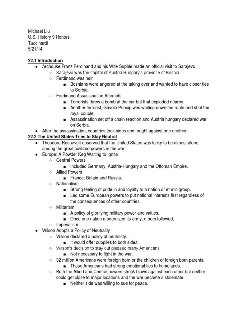 Chapter 22 From Neutrality To War | PDF | U Boats | Central Powers