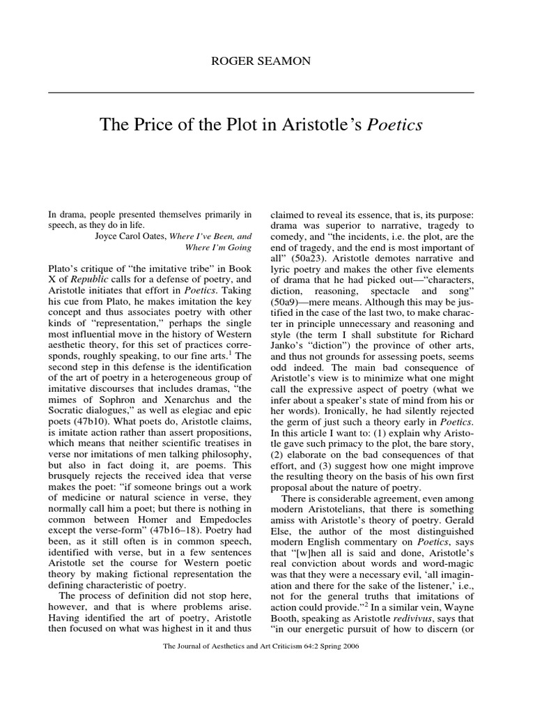 The Price of Plot in Aristotle's Poetics | Aristotle | Plot (Narrative)