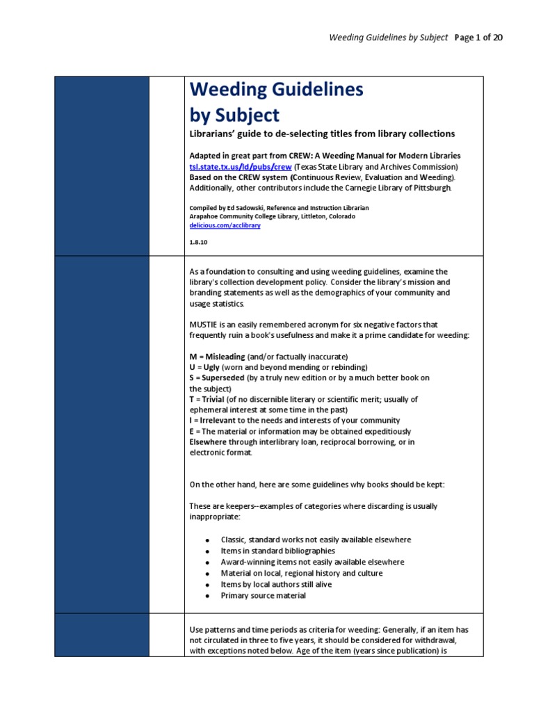 Weeding Guidelines by Subject | Download Free PDF | Folklore | Books