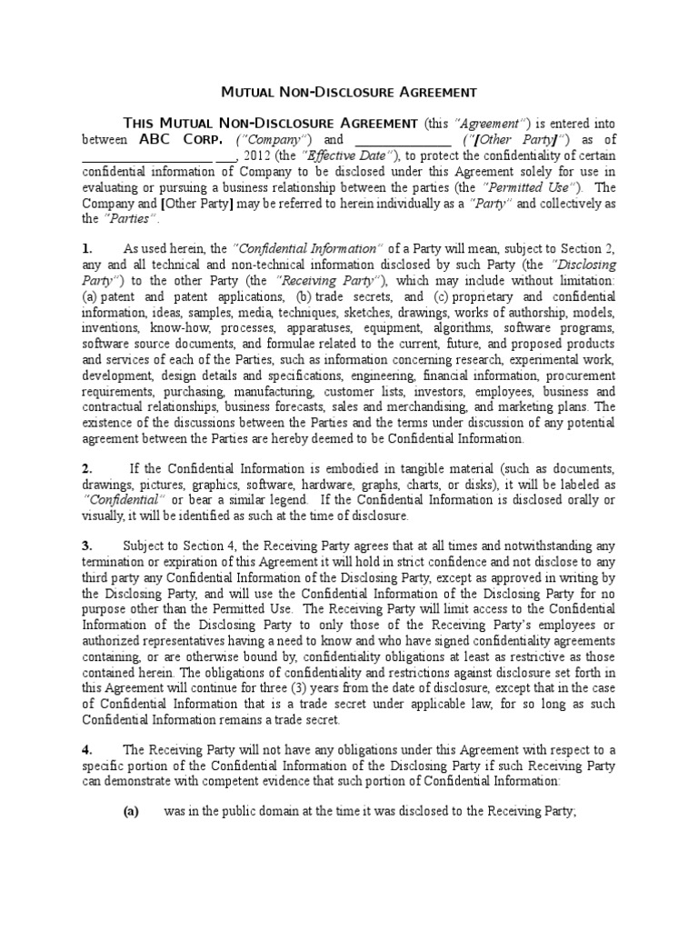 Mutual Nda | Non Disclosure Agreement | Trade Secret