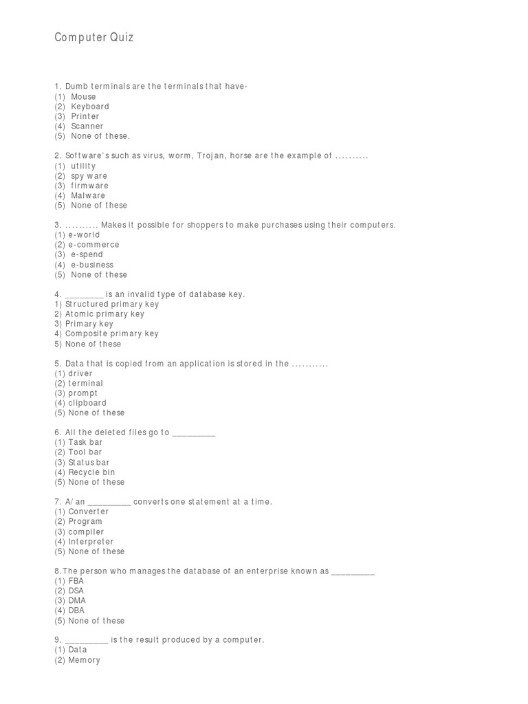 Computer Quiz | PDF | Computer Data Storage | Input/Output
