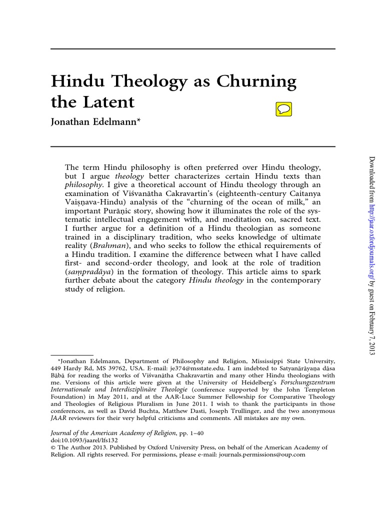 2013 Edelmann, Jonathan - Hindu Theology As Churning The Latent | PDF ...
