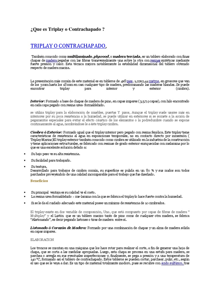 Que Es Triplay o Contrachapado | PDF | Madera contrachapada | Productos ...