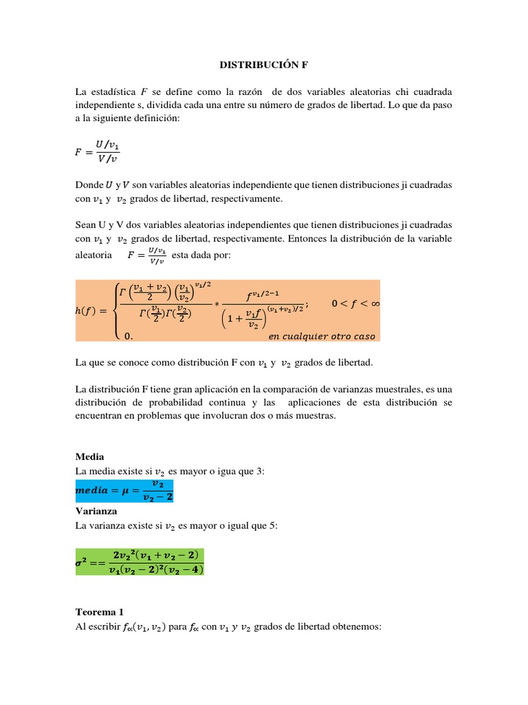 Distribución F PDF | PDF | Diferencia | Muestreo (Estadísticas)