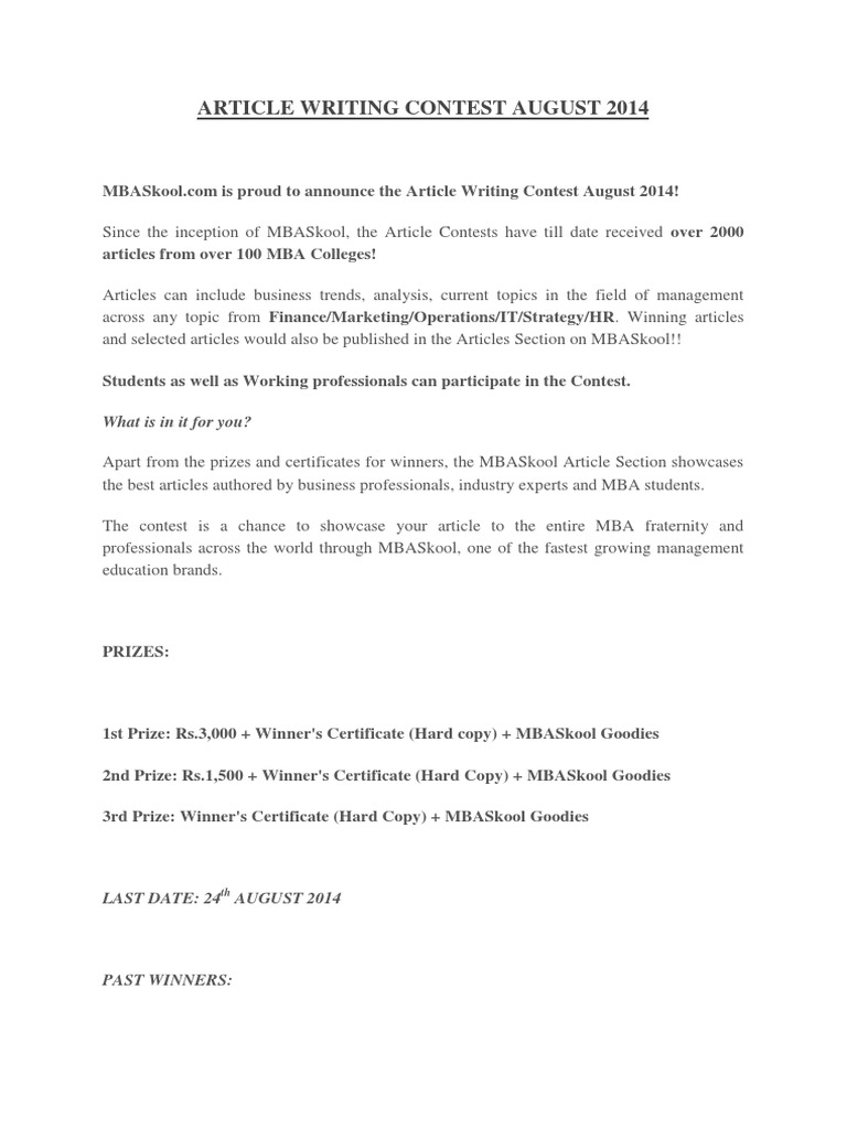 Article Writing Contest August 2014 | PDF | Master Of Business ...
