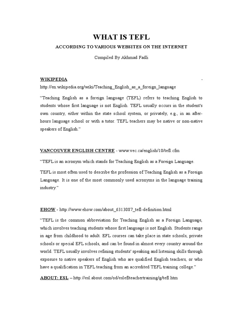 What Is Tefl | PDF | Teaching English As A Foreign Language | English ...
