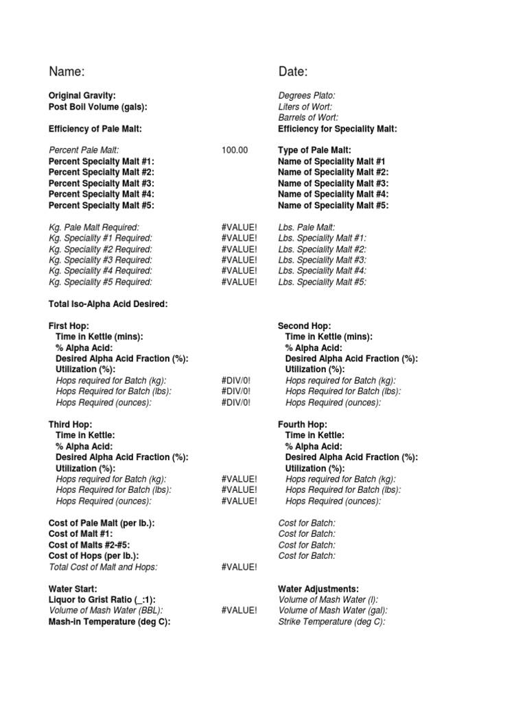 Brew Spreadsheet | PDF | Hops | Brewing