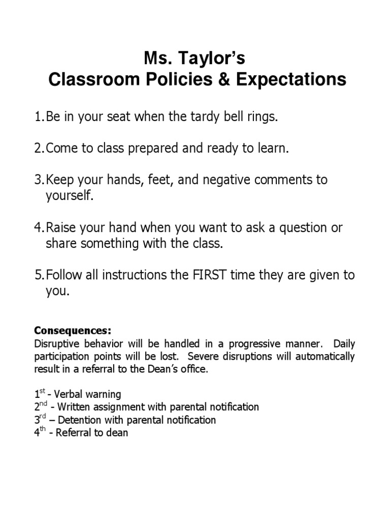 Classroom Expectations | PDF | Classroom Management | Classroom